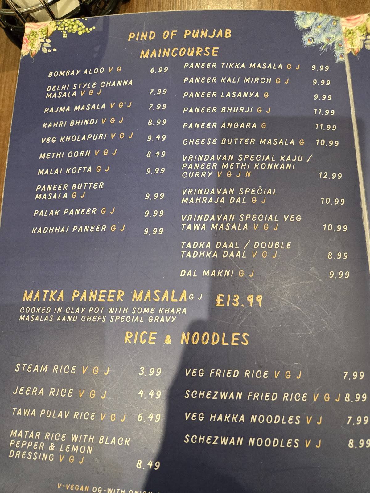 Menu at Vrindavan Vatika restaurant, Wembley