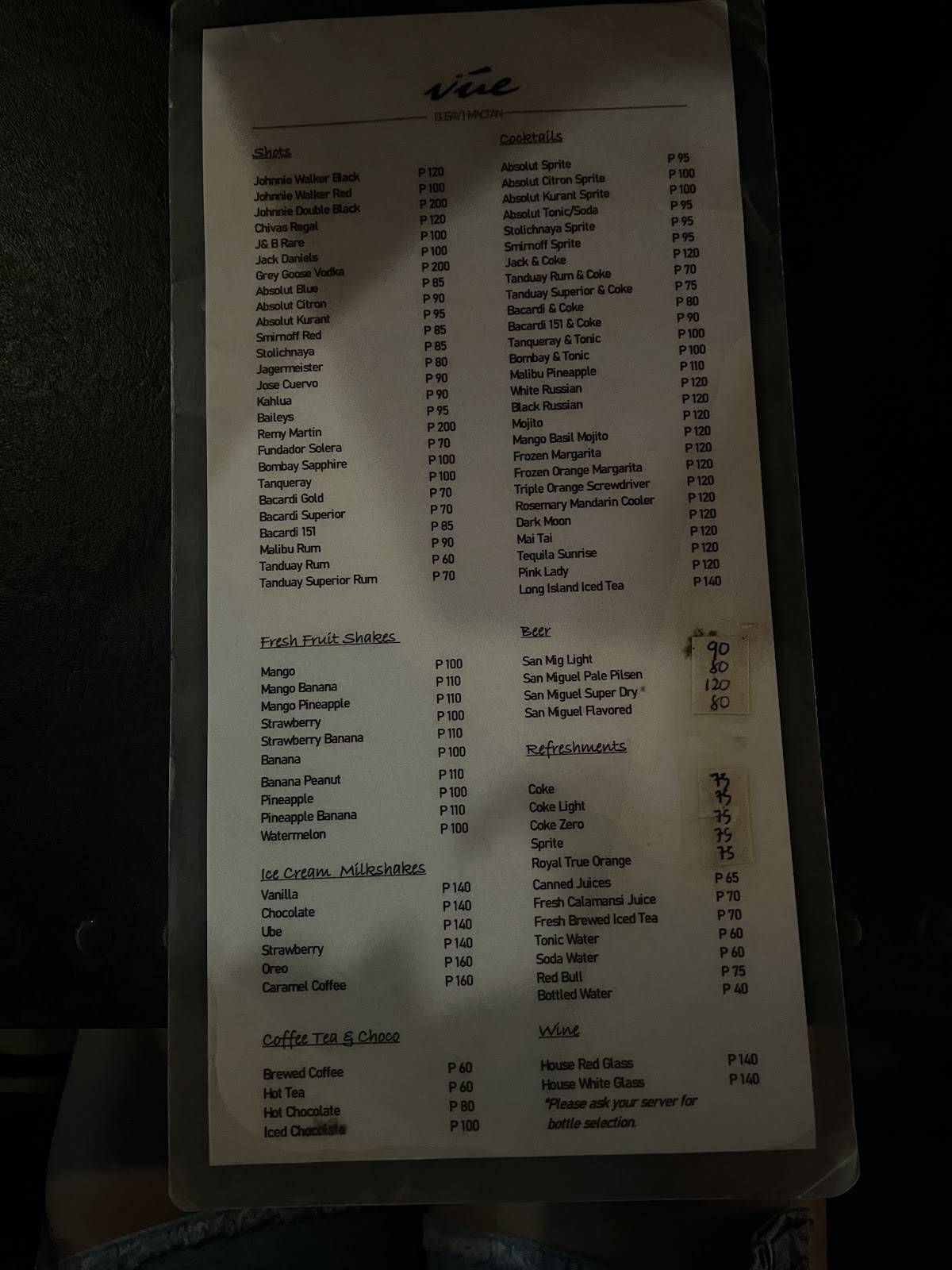 Menu at Vue Dine & Drink restaurant, Lapu-Lapu City, 8XHG+CQ8