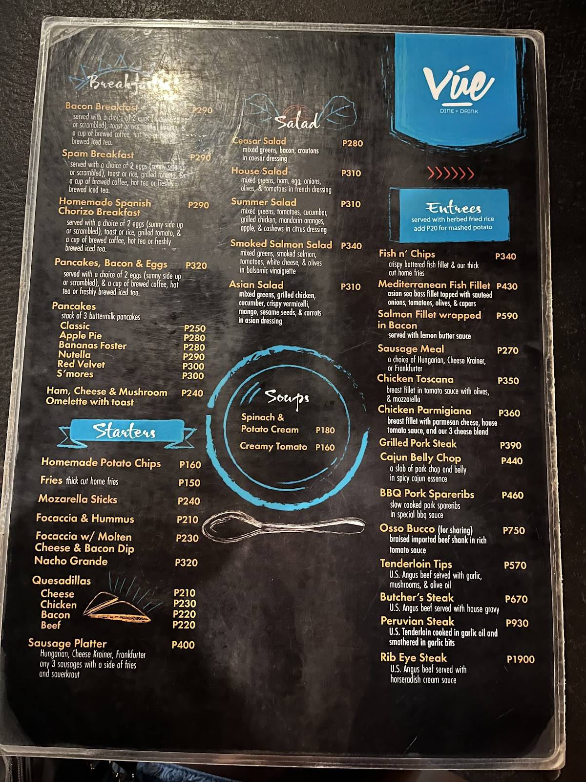 Menu at Vue Dine & Drink restaurant, Lapu-Lapu City, 8XHG+CQ8