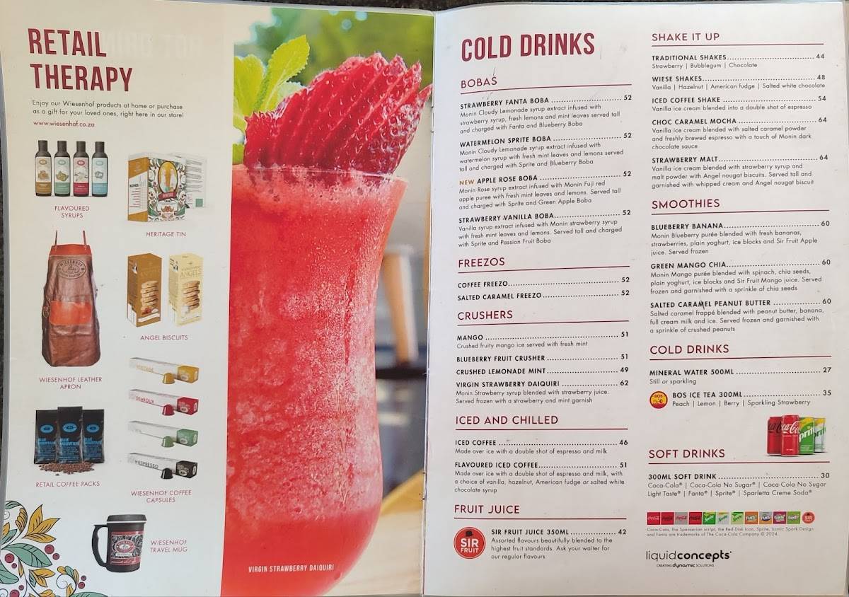Menu at WIESENHOF restaurant, Lanseria, First Floor