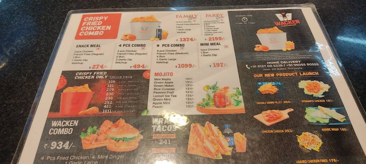 Menu at Wacken Fried Chicken Thiruvalla, Thiruvalla