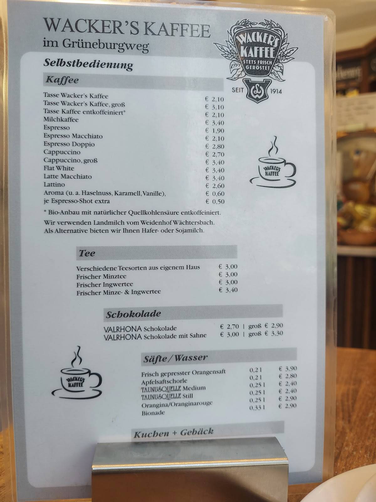 Speisekarte von Café Wacker Grüneburgweg cafe, Frankfurt am Main ...