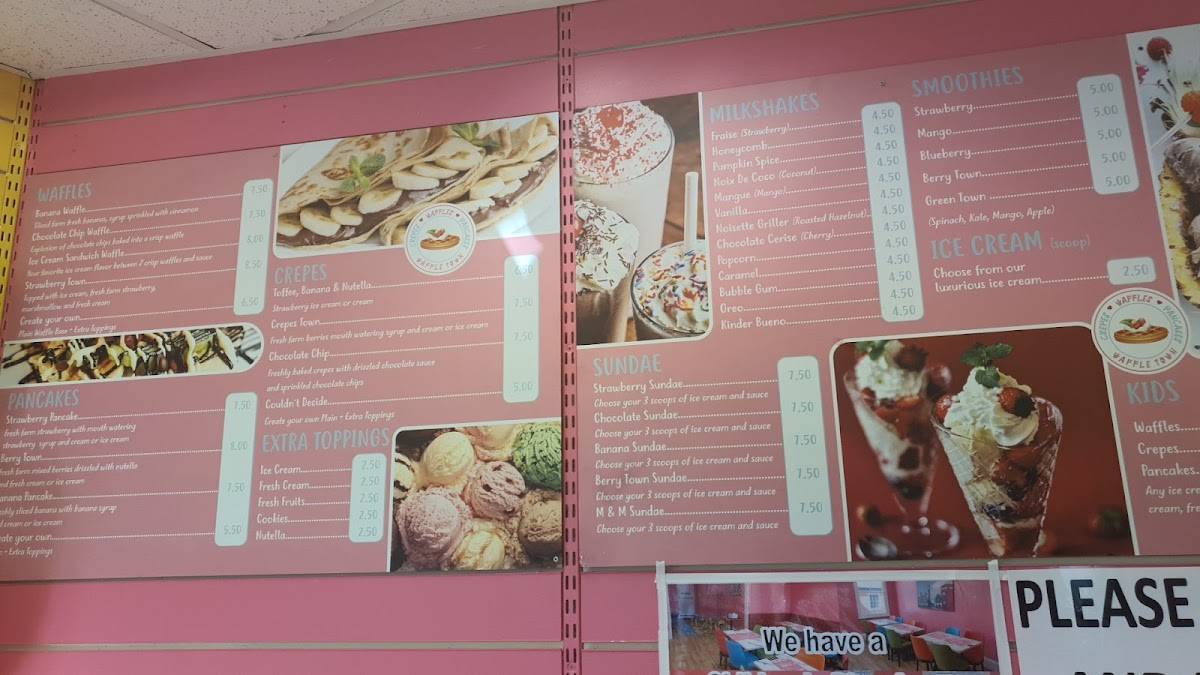 Menu at Waffle town restaurant, Diss
