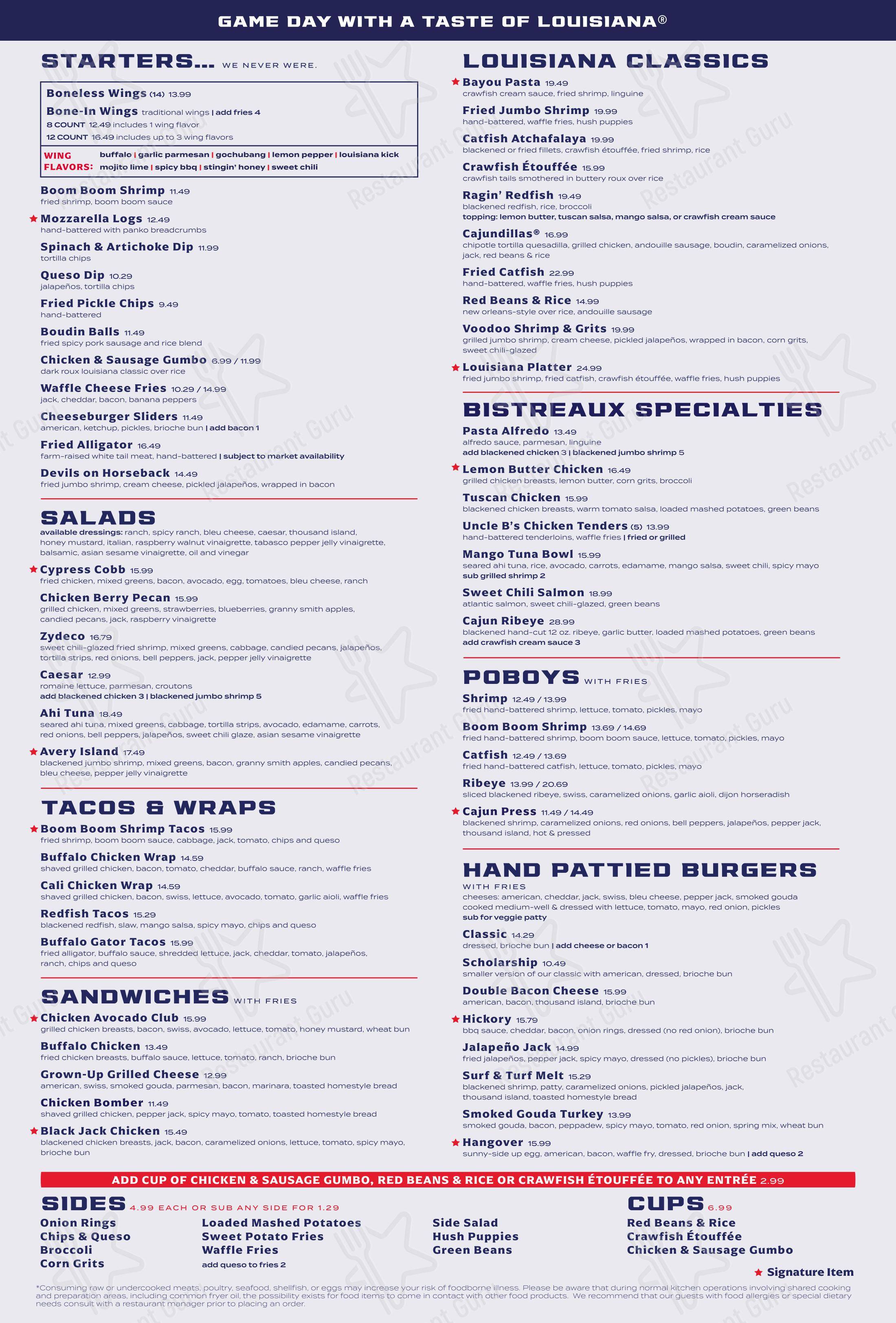 Menu at Walk-On's Sports Bistreaux - Viera Restaurant, Melbourne