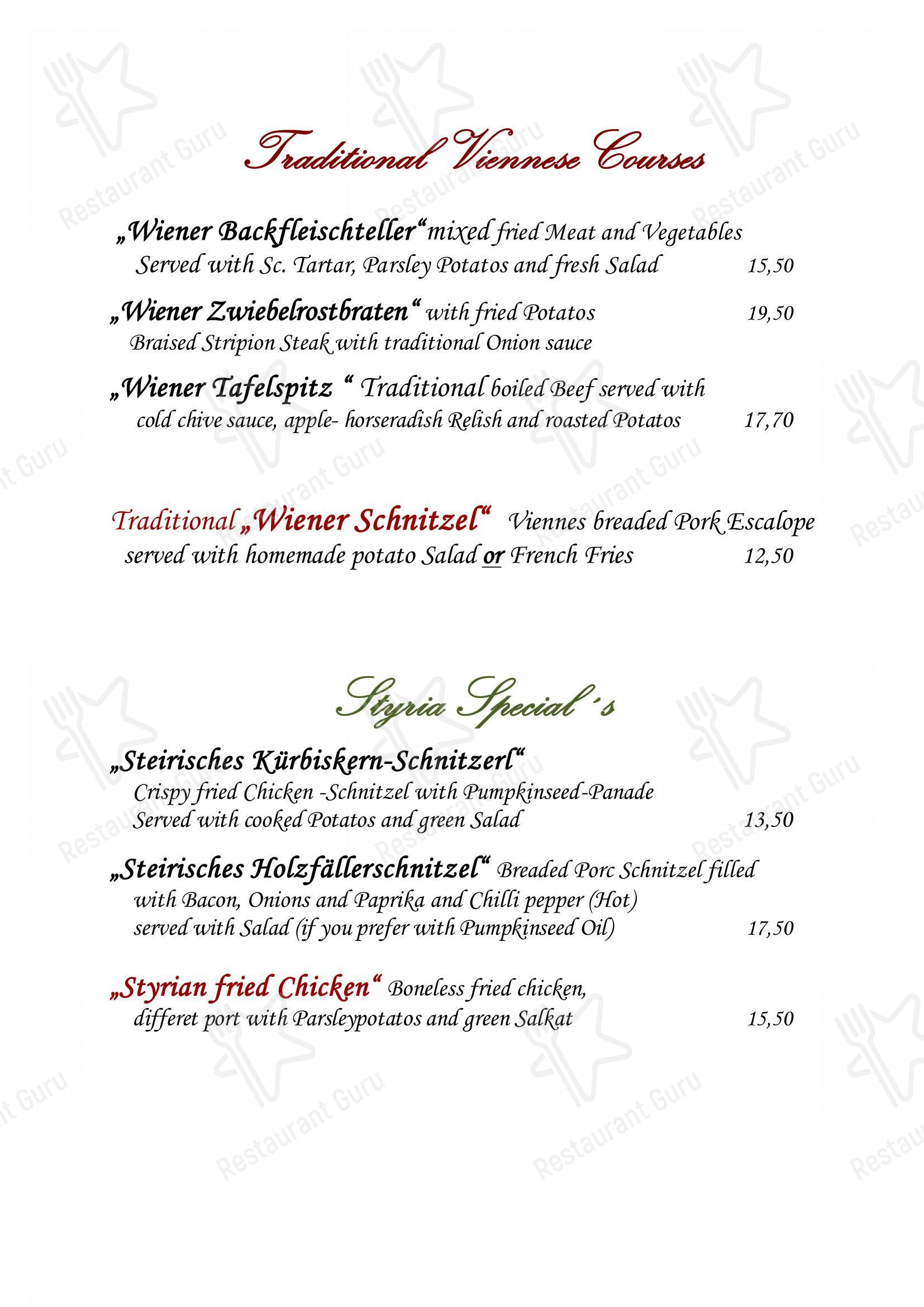 Speisekarte von Walters Küche restaurant, Wien