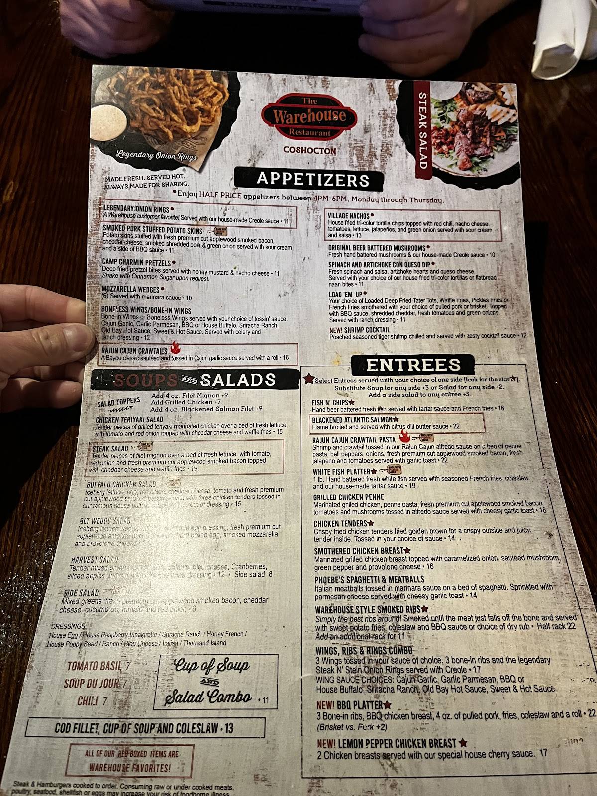 Menu at Warehouse Restaurants, Coshocton