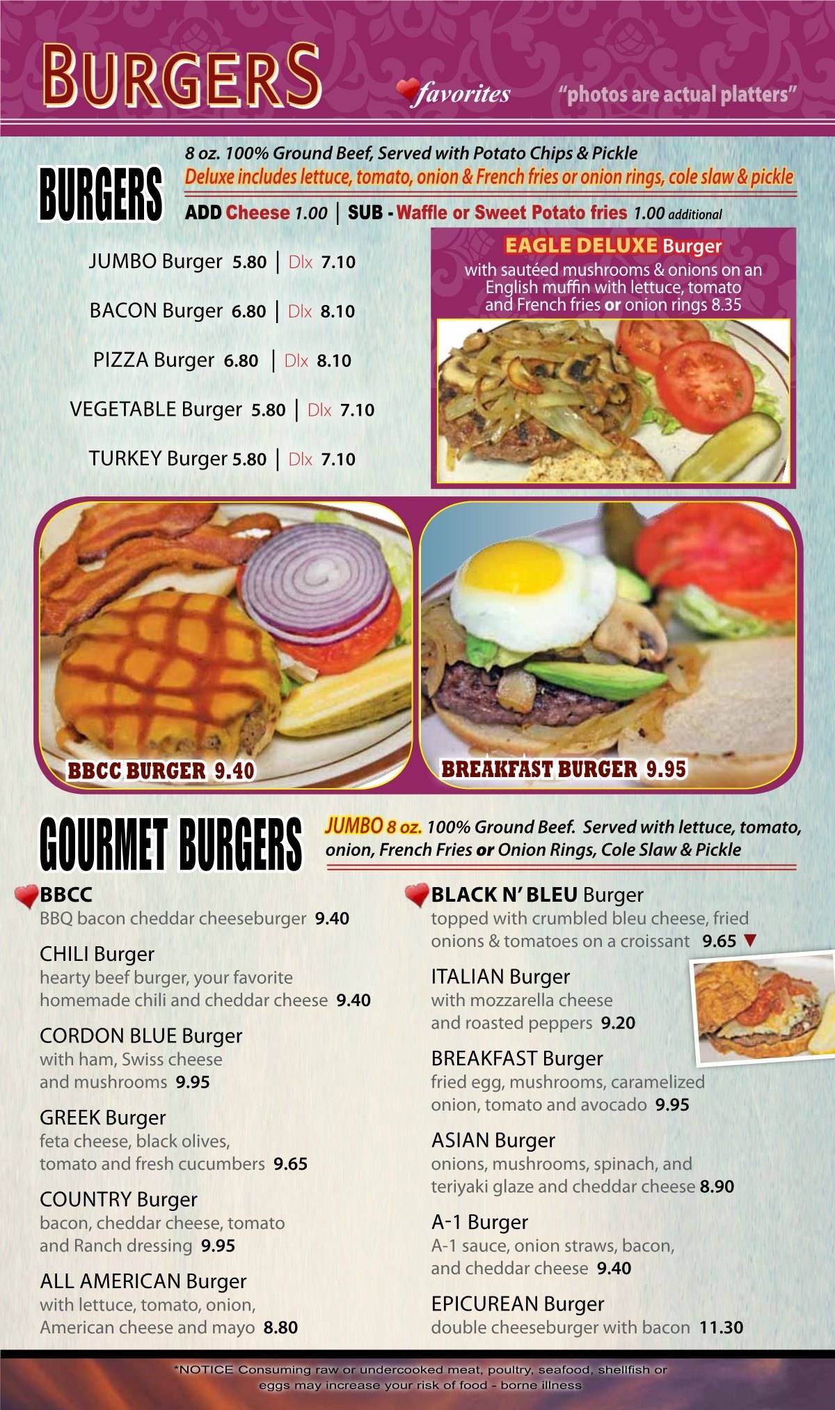 Menu at Eagle Diner restaurant, Warminster