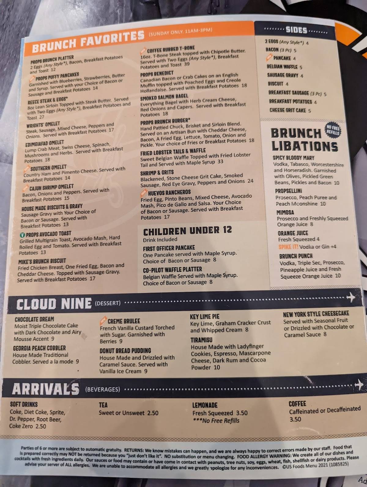 Menu at Props Steak and Seafood Restaurant, Warner Robins