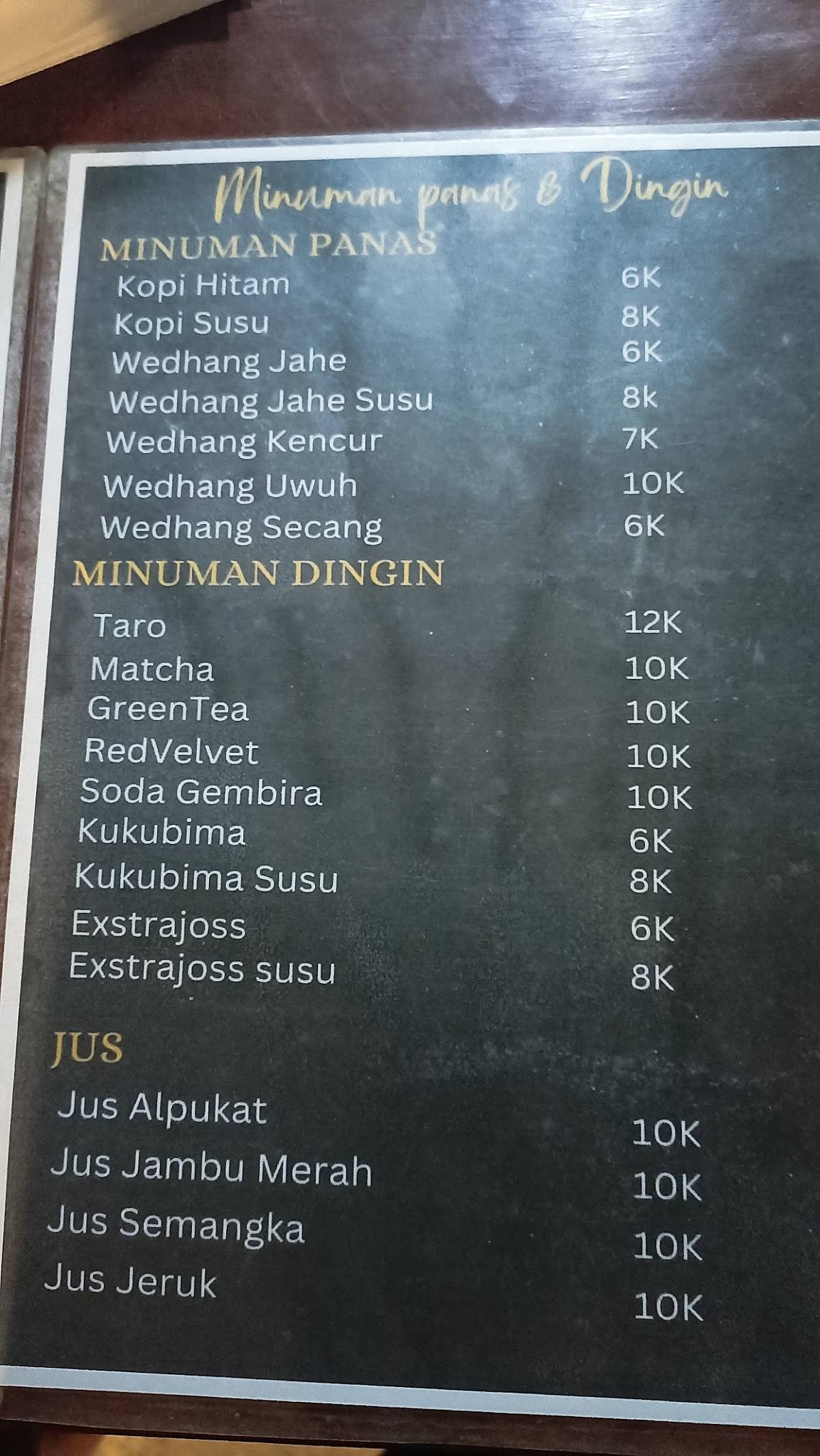 Menu at Warong Sawah wing au1, Indonesia