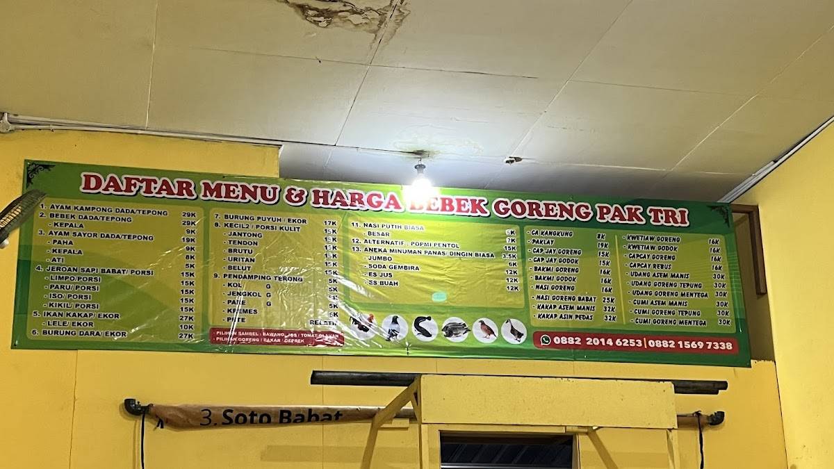 Menu at Warung Makan Pak Tri 1 restaurant, Grogol