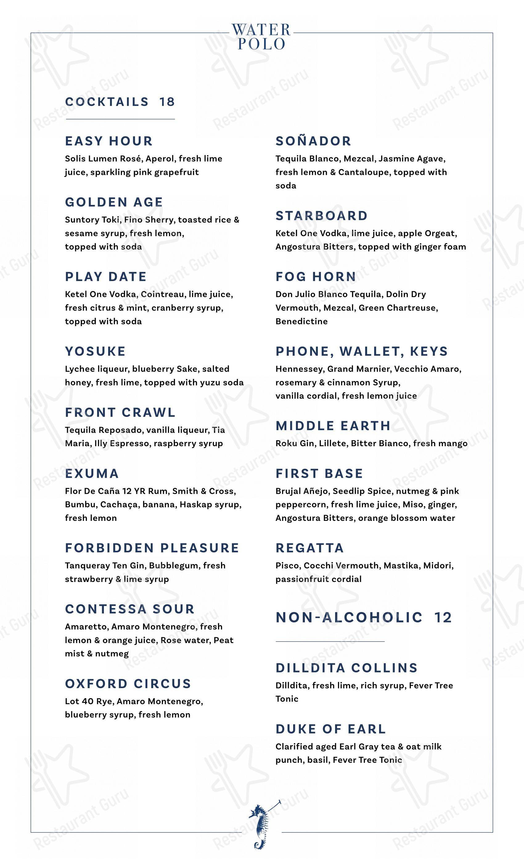 Menu at Water Polo Restaurant Halifax, Nova Scotia, Halifax