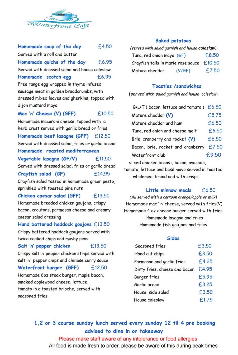 Menu at Waterfront Café cafe, Eyemouth