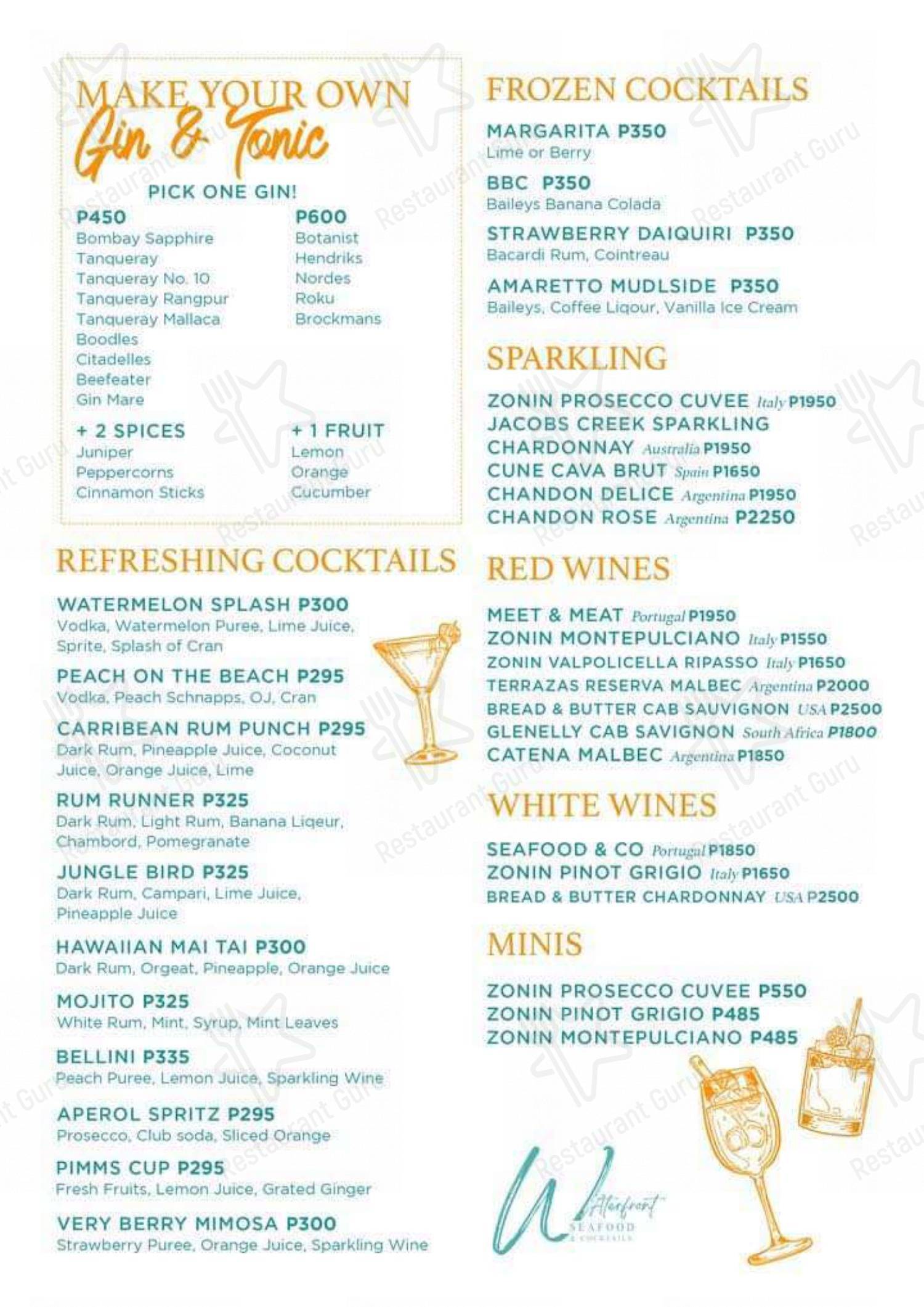 Menu at Waterfront Seafood & Cocktails restaurant, Iloilo City