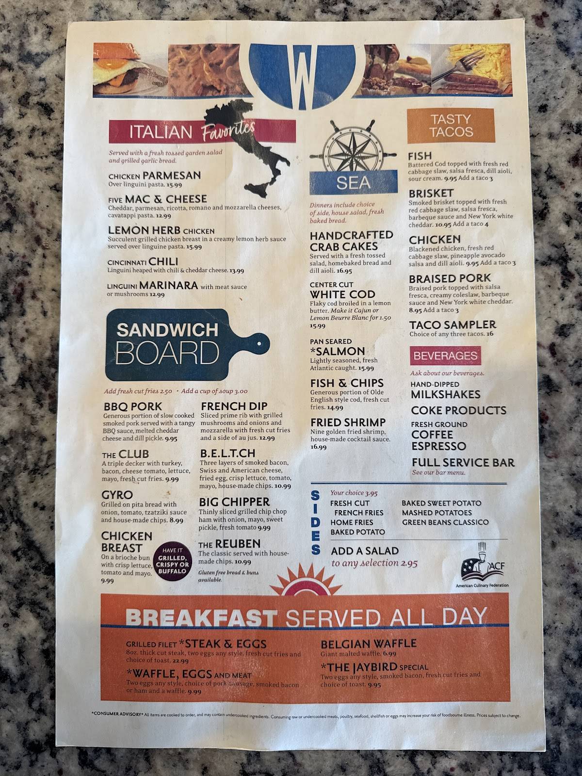 Menu at Waterloo Restaurant & Catering, Akron