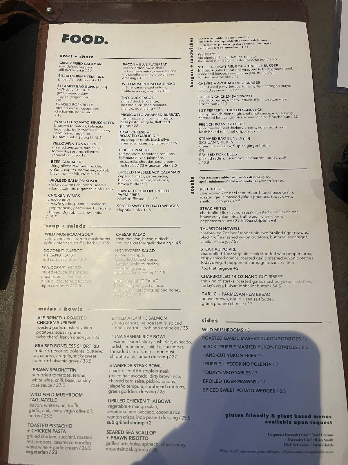 Menu at Wildcraft Grill + Long Bar, Waterloo