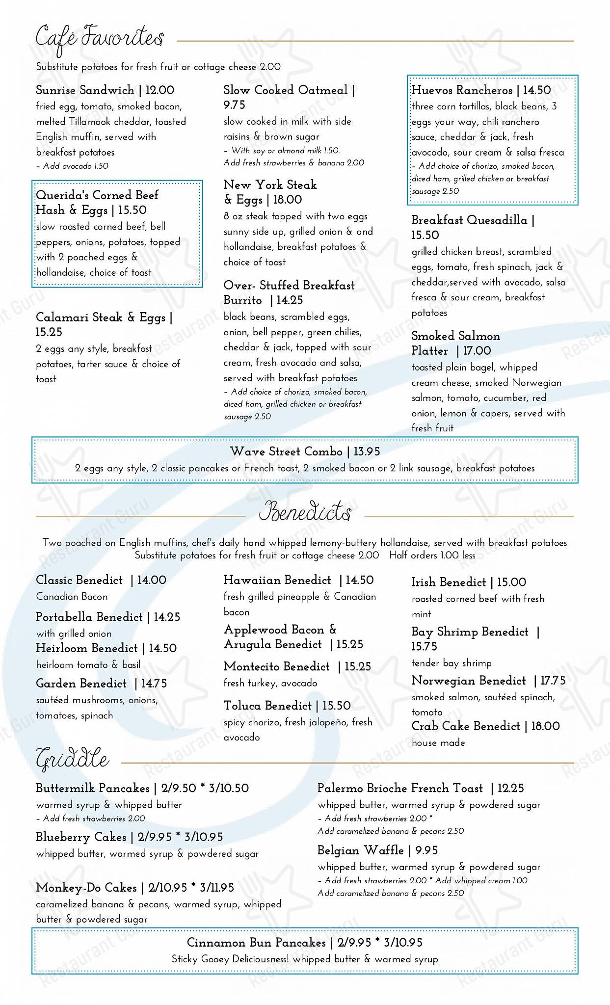 Carta de Wave Street Cafe, Monterrey