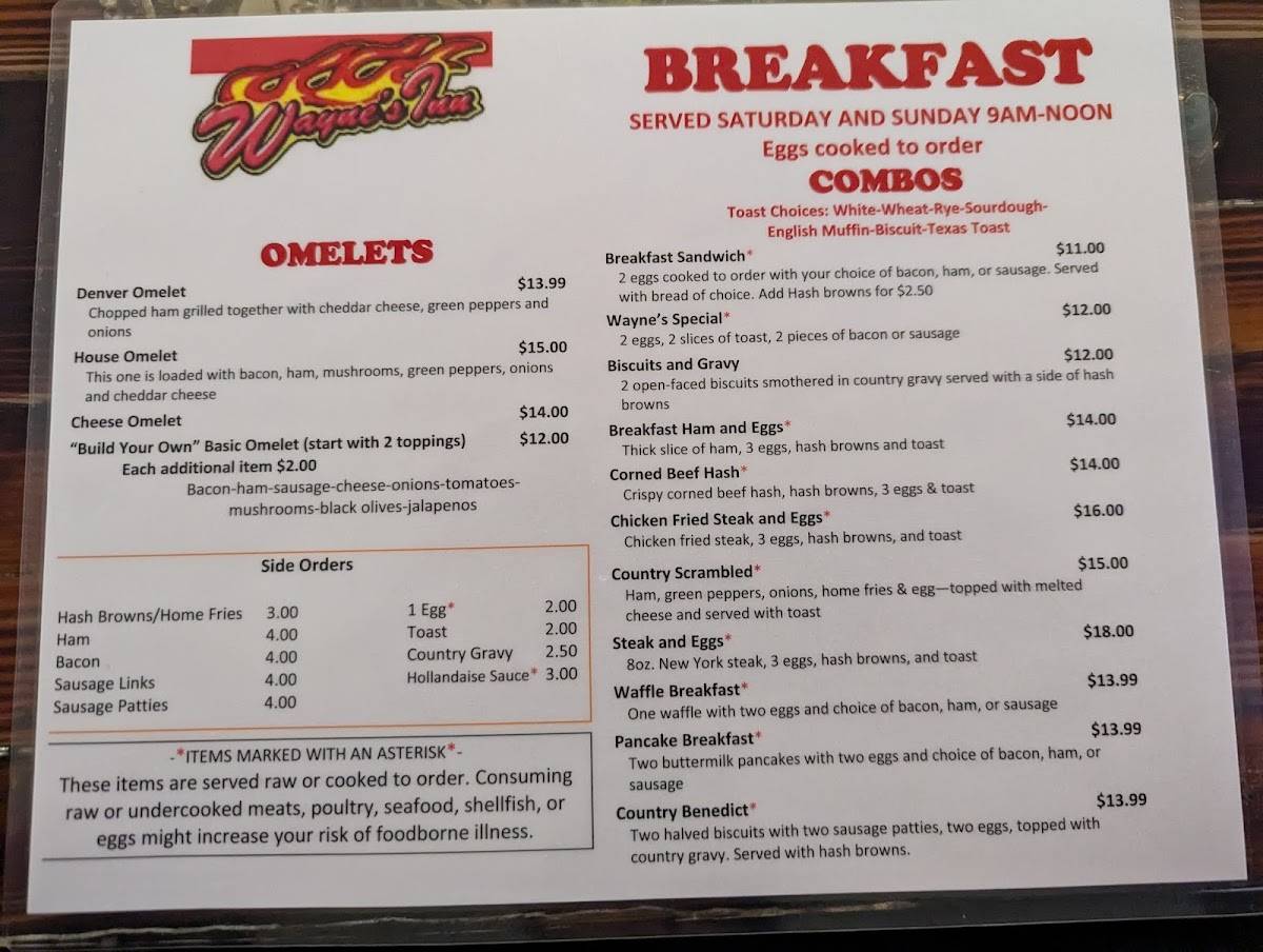 Menu at Wayne's Inn Bar & Grill, Puyallup