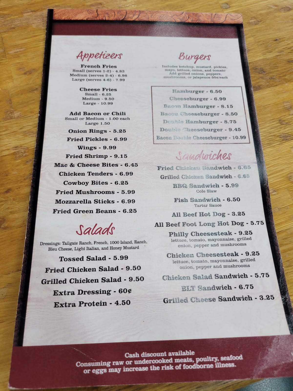 Menu at Tailgate Grill restaurant, Waynesboro