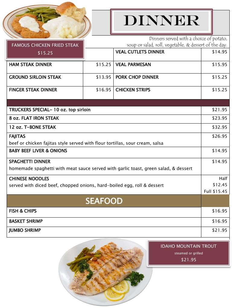 Menu at Wayside Cafe, Heyburn, ID-24