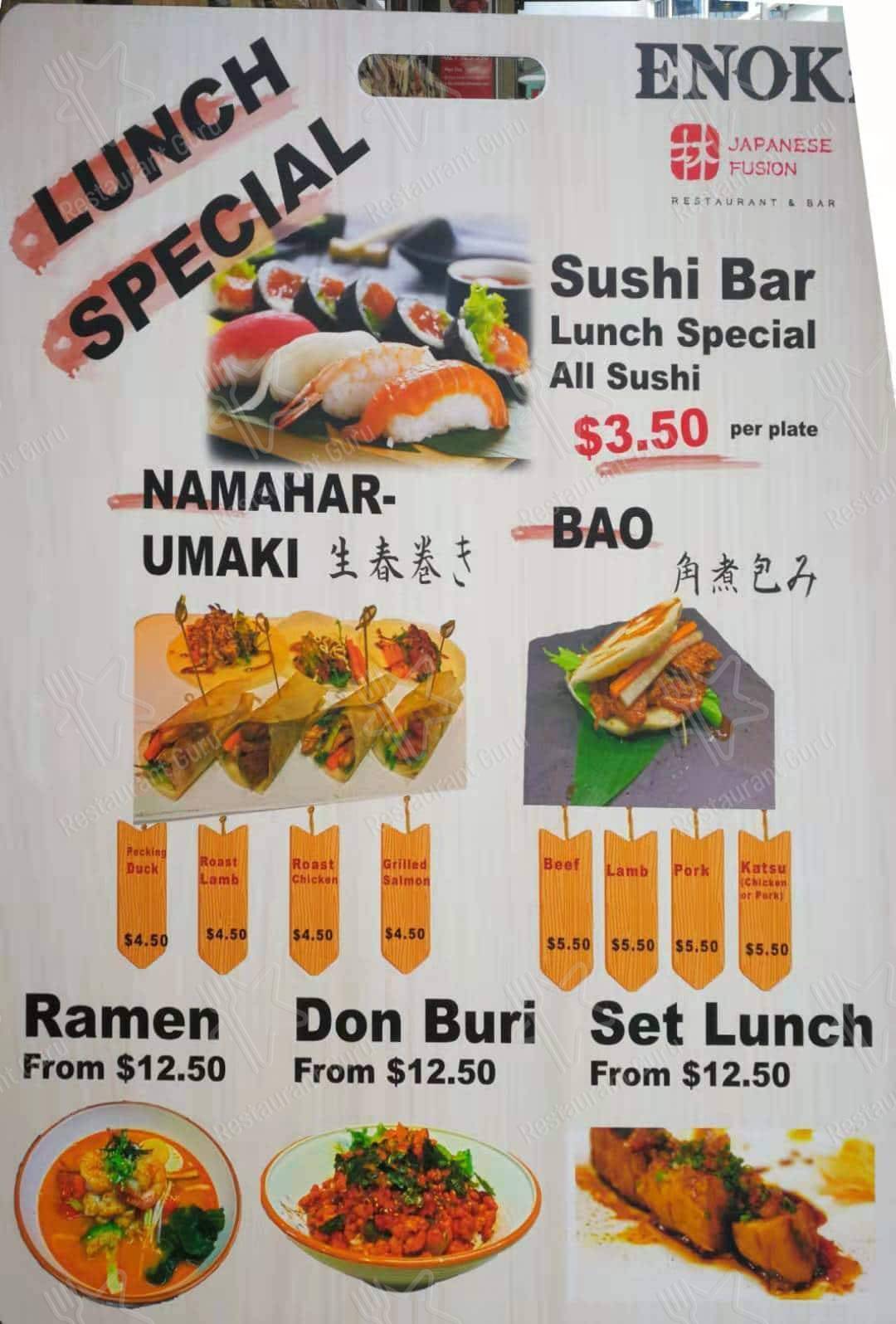 Menu at Enoki restaurant, Wellington