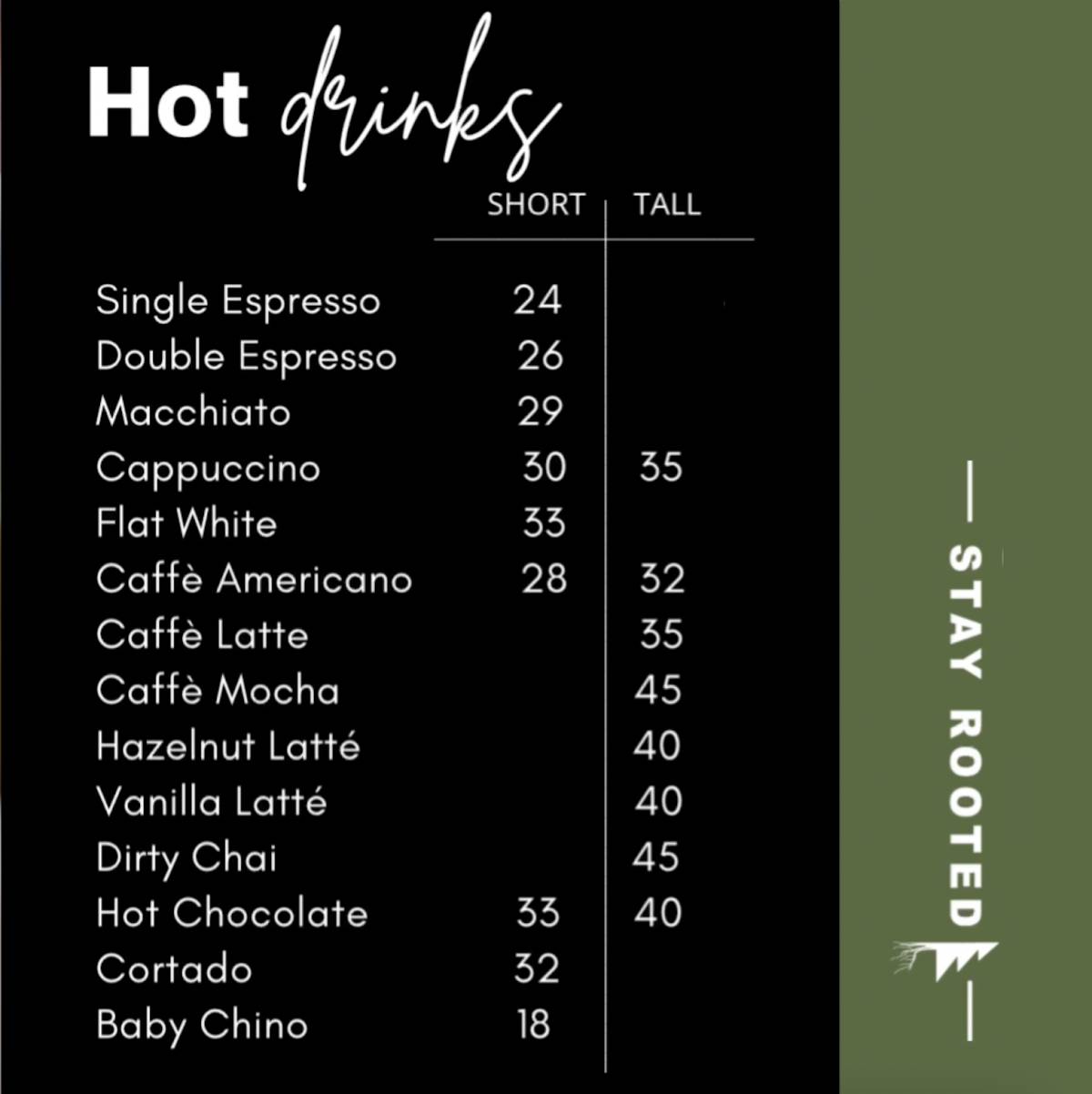 Menu at West Cafe, Pretoria
