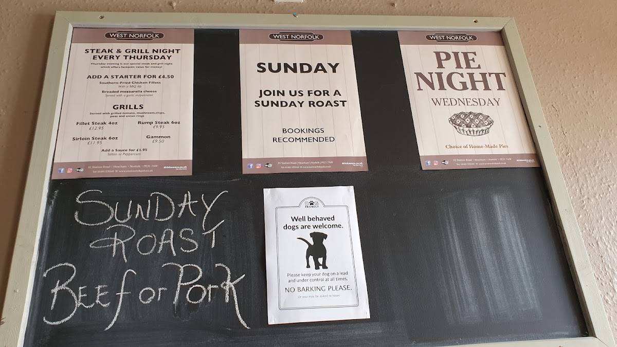 Menu at West Norfolk pub & bar, Heacham