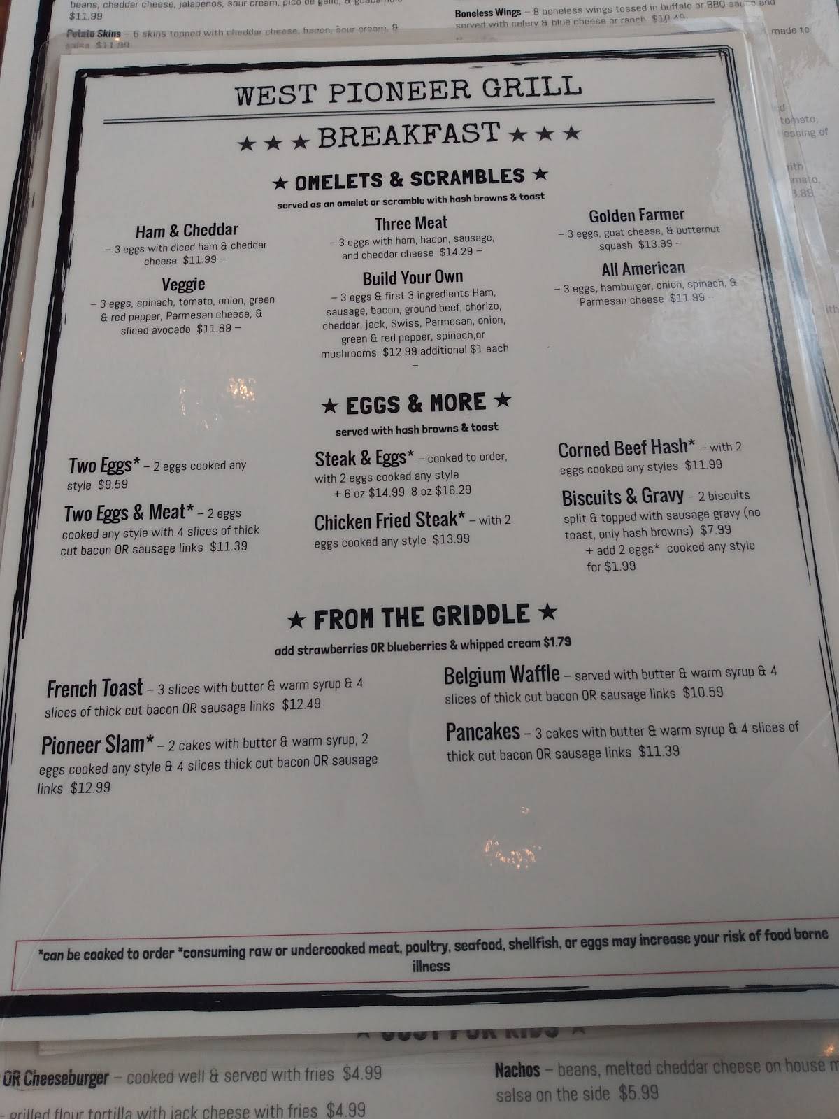 Menu at West Pioneer Grill restaurant, Puyallup