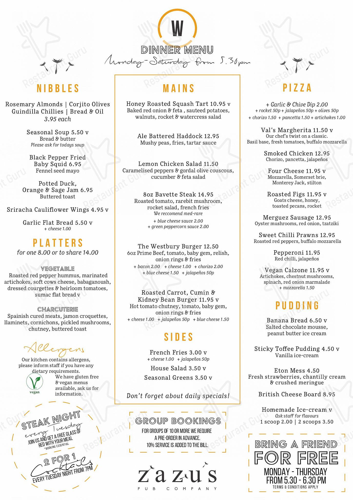 Menu at Westbury Park Pub and Kitchen, Bristol