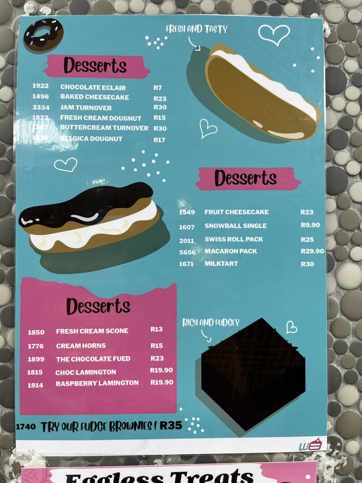 Menu at Westham Bakery, Verulam