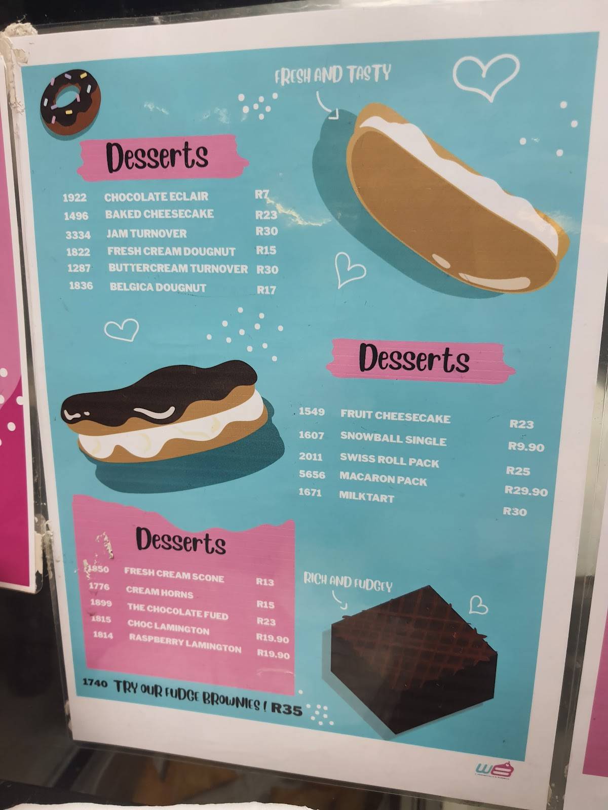 Menu at Westham Bakery, Verulam