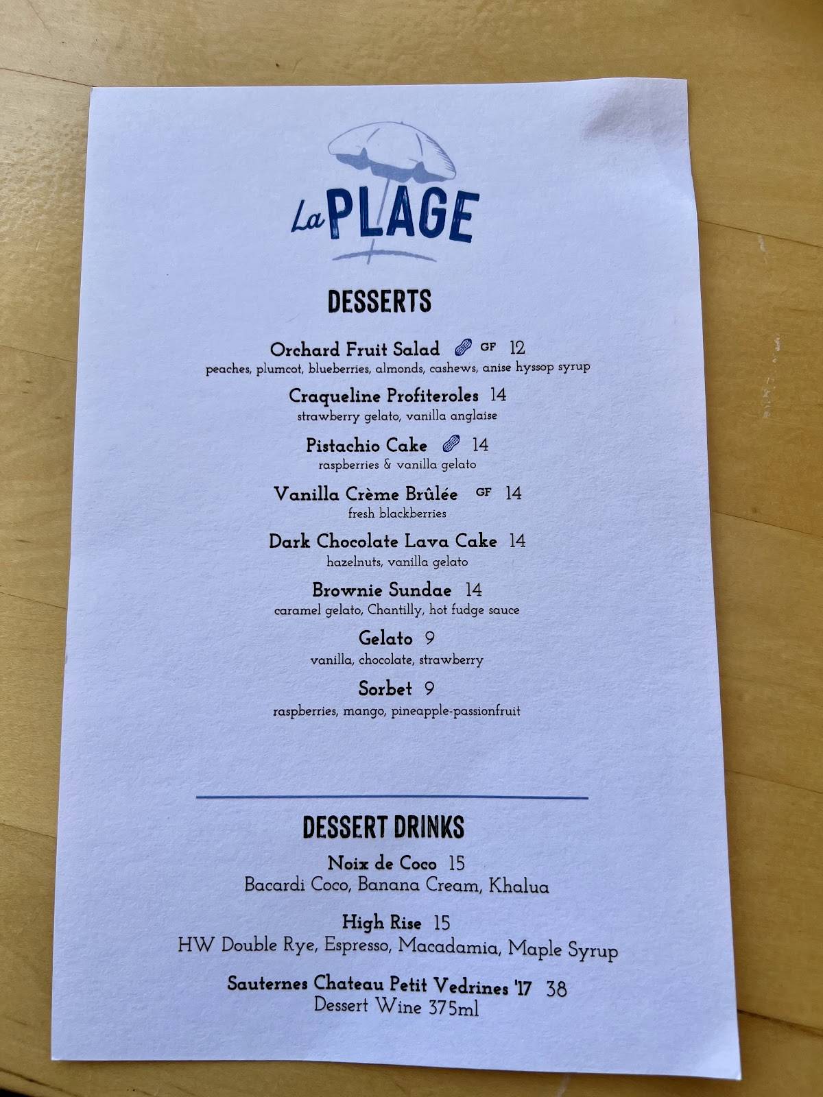 Menu at La Plage Restaurant & Oyster Bar, Westport