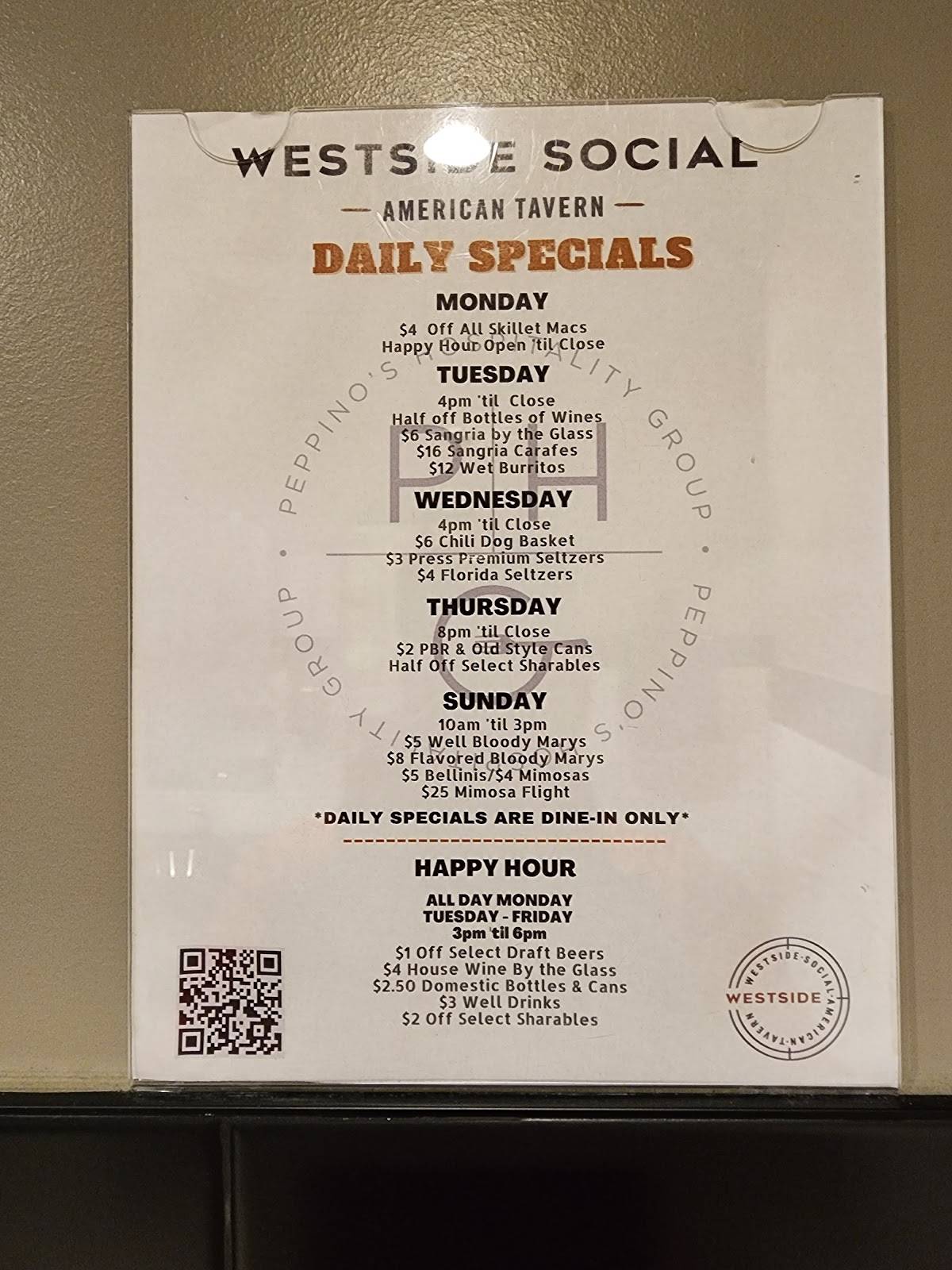 Menu at Westside Social pub & bar, Grand Rapids