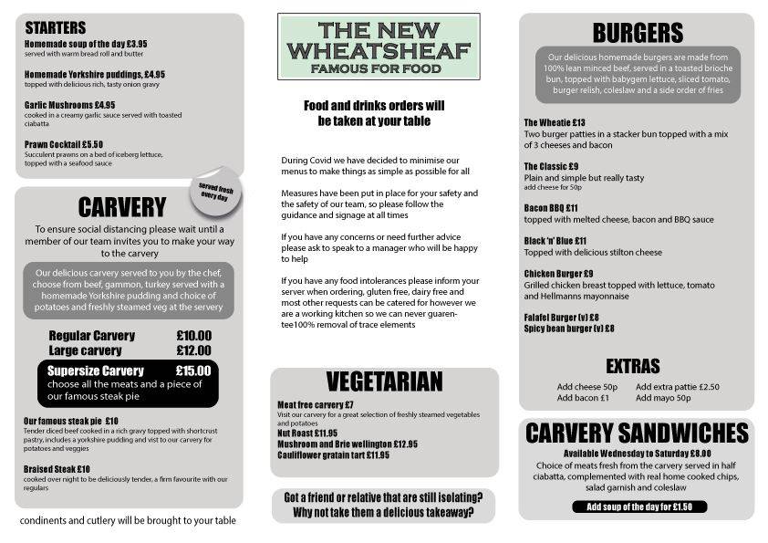 Menu at Wheatsheaf pub & bar, Castleford, Altofts Ln