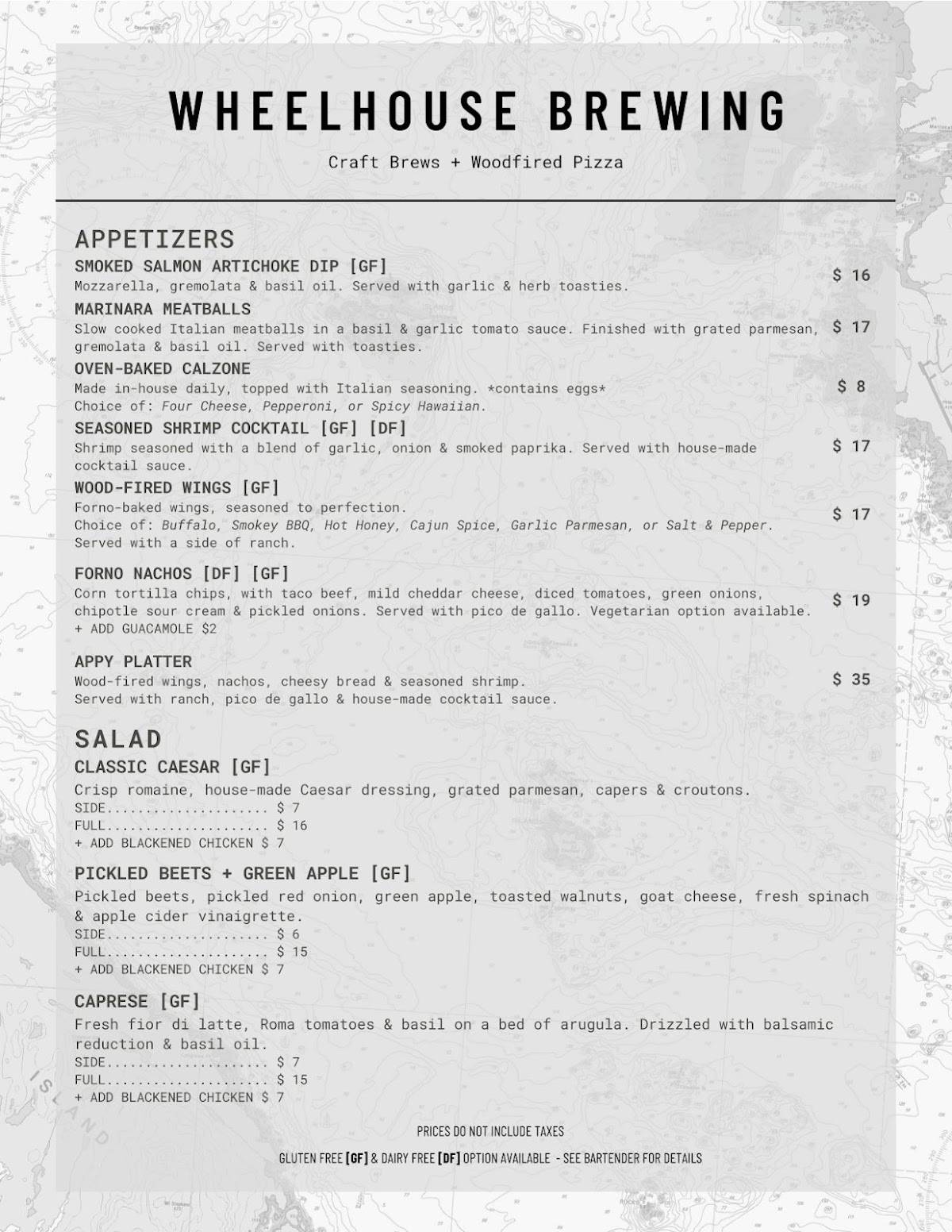 Menu at Wheelhouse Brewing Company restaurant, Prince Rupert