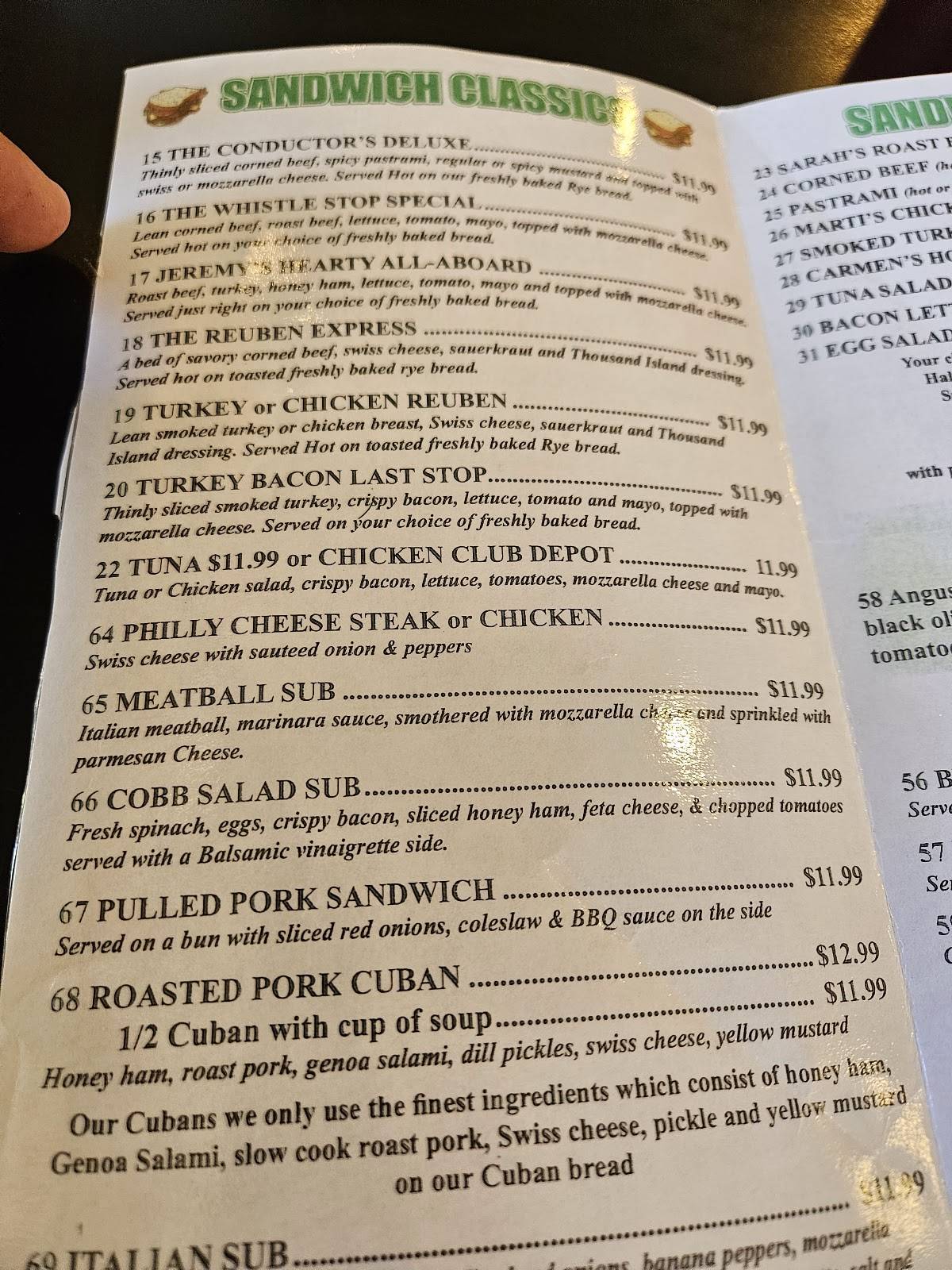 Menu at Whistle Stop Cafe, Plant City
