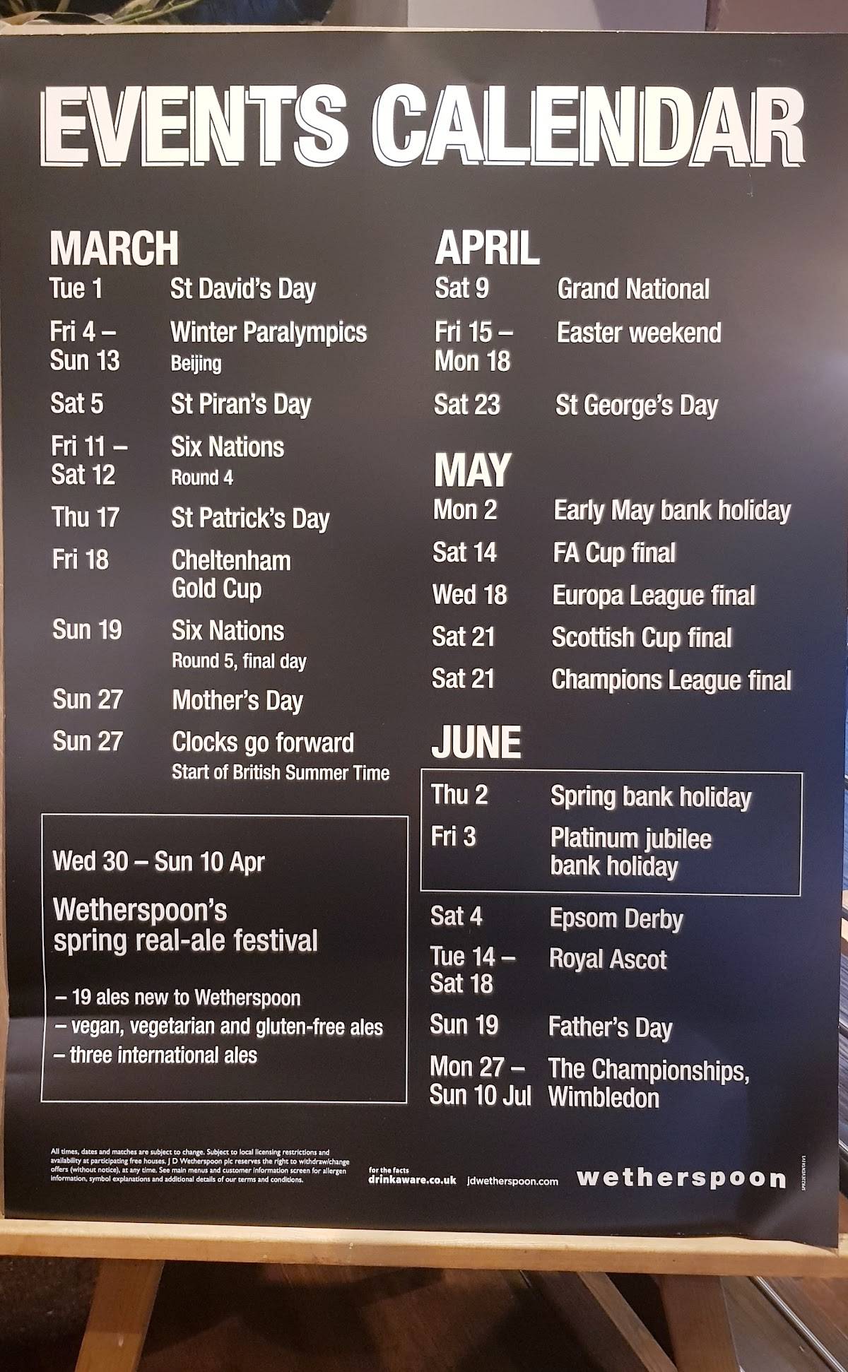 Menu at The Angel Hotel - JD Wetherspoon pub & bar, Whitby