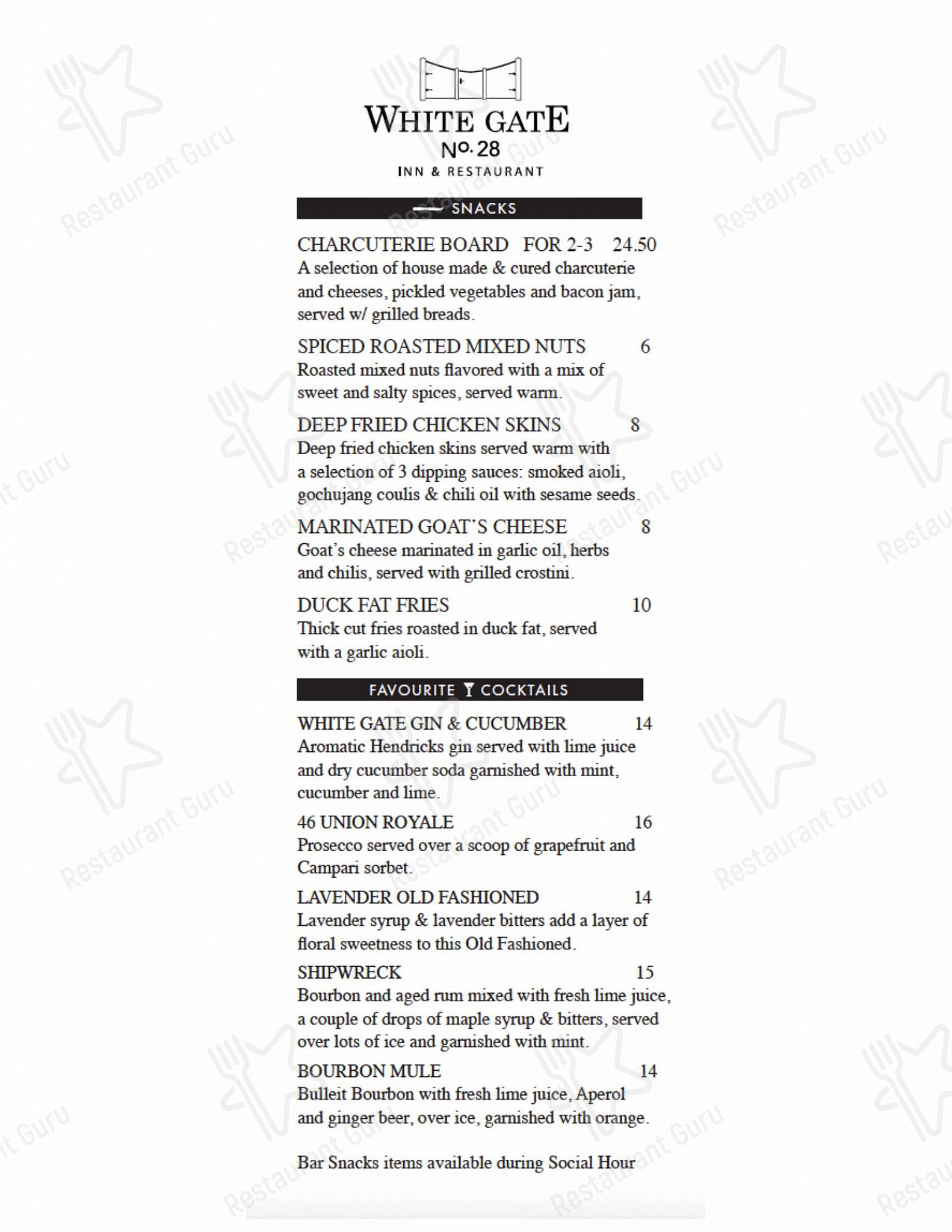 Menu at White Gate Inn & Restaurant, Chester