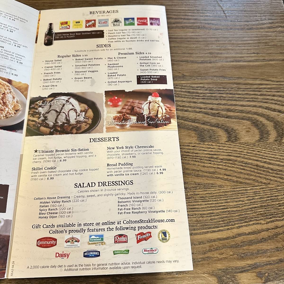 Menu at Colton's Steak House & Grill steakhouse, White Hall