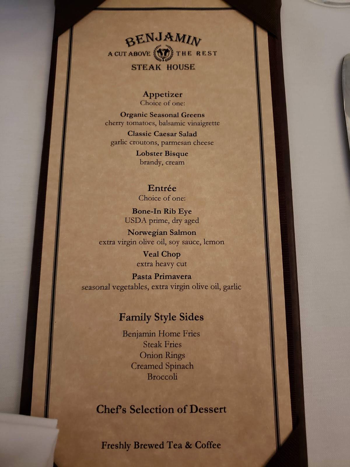 Menu at Benjamin Steakhouse, White Plains