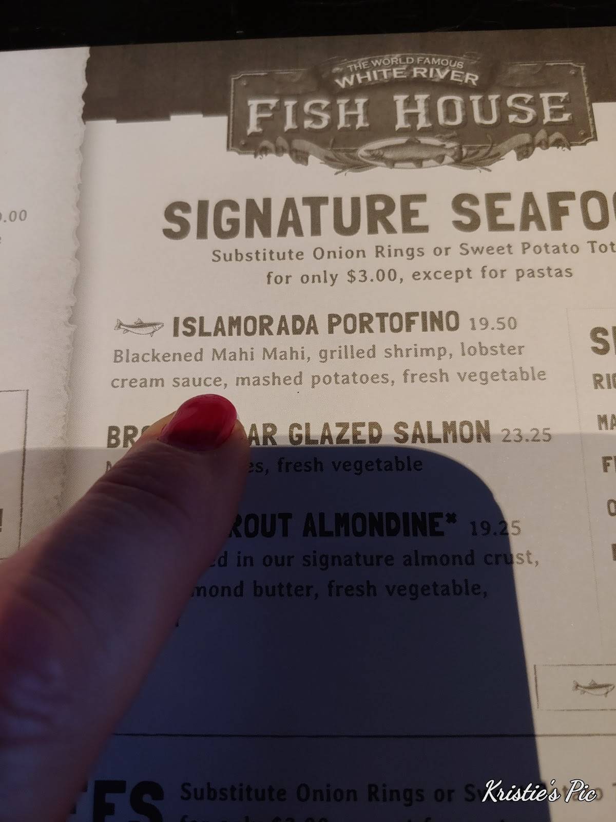 Menu at White River Fish House restaurant, Branson