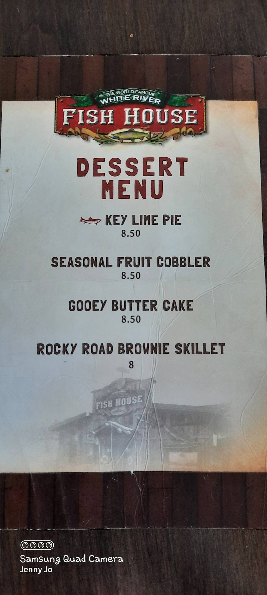 Menu at White River Fish House restaurant, Branson