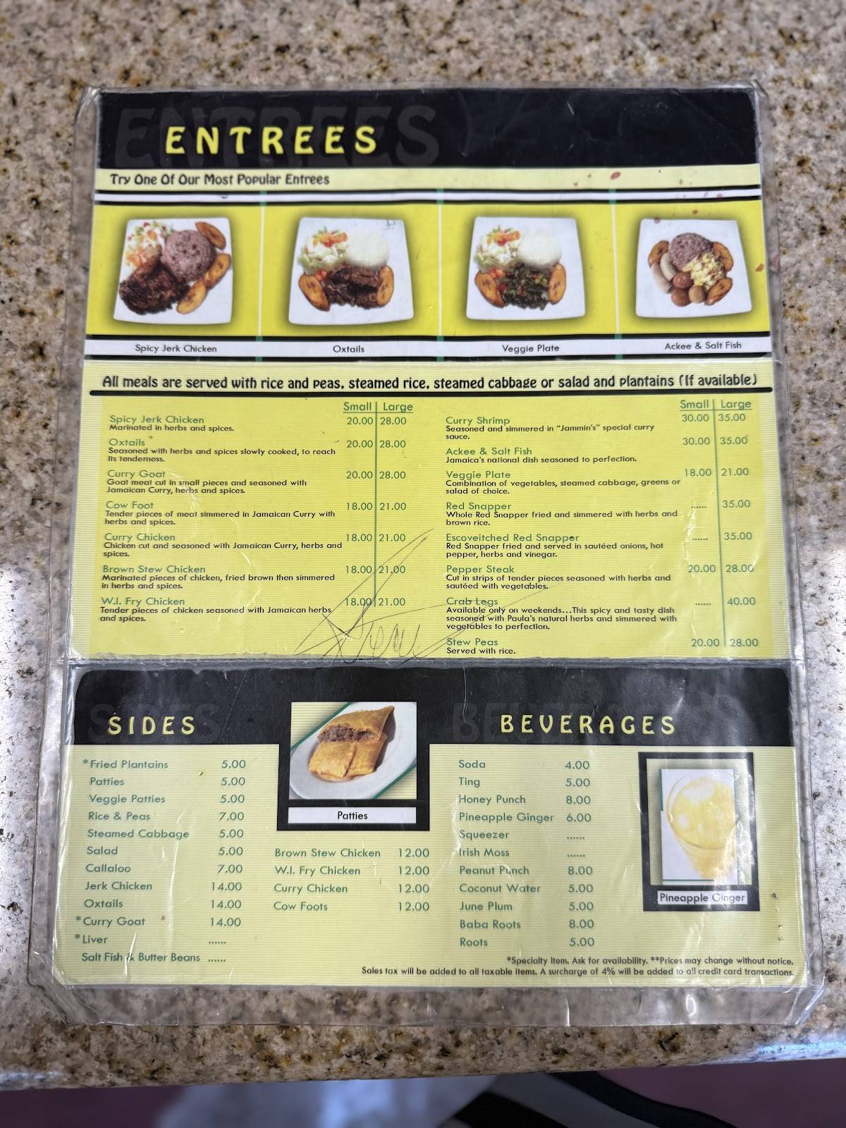 Menu at Wi Jammin restaurant, Los Angeles