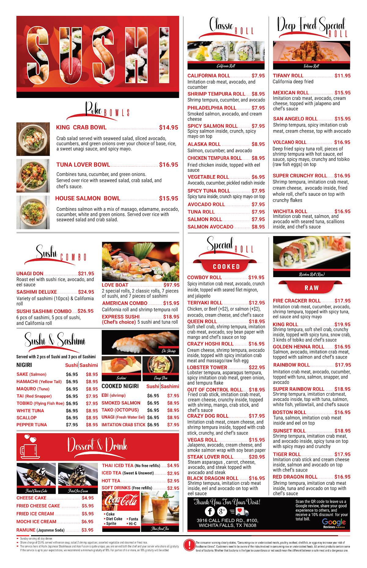 Menu at Hoshi Japanese Steakhouse & Asian Fusion, Wichita Falls
