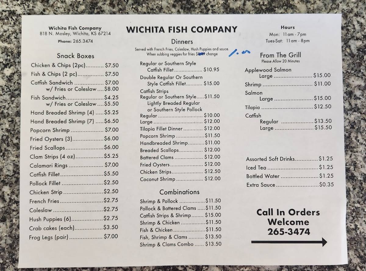 Menu at Wichita Fish Co restaurant, Wichita, 818 N Mosley St