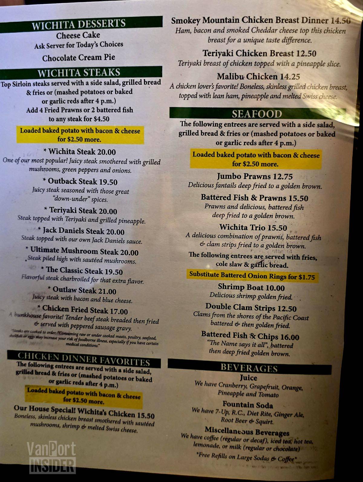 Menu at Wichita Town Pub, Milwaukie