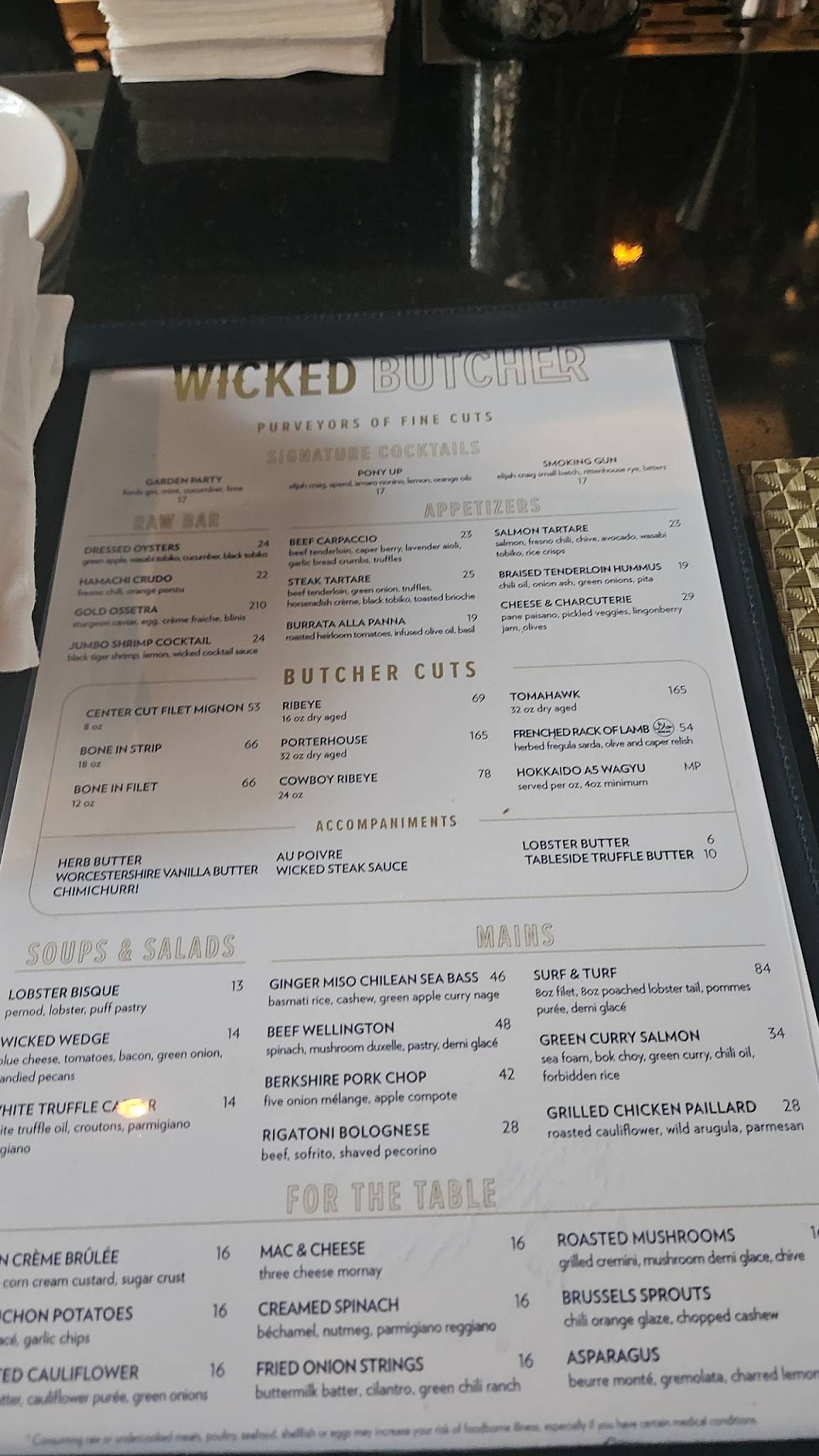 Menu at Wicked Butcher Dallas pub & bar, Dallas