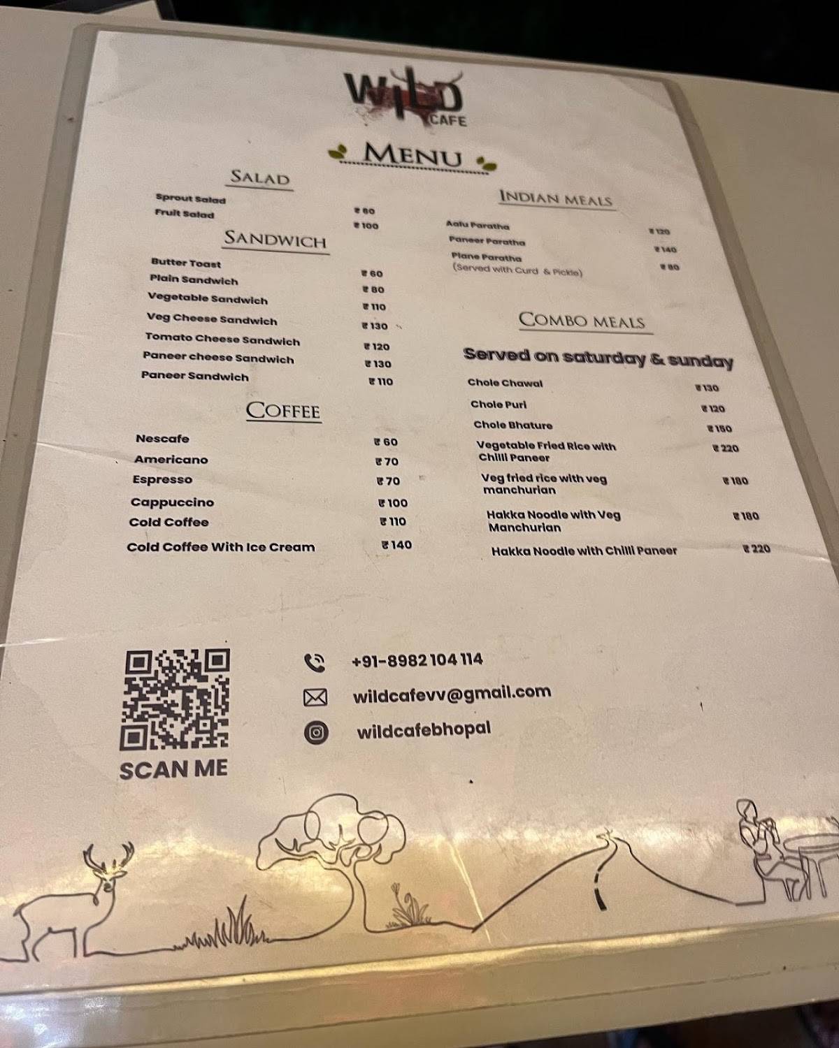 Menu at Wild cafe, Bhopal