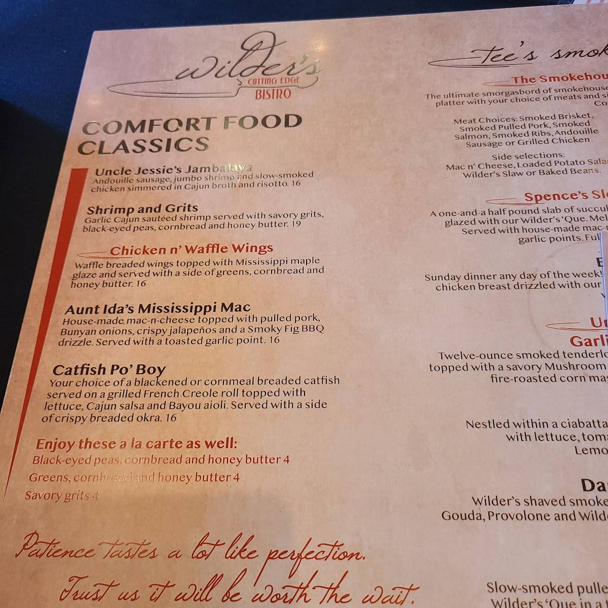 Menu at Wilder's Cutting Edge Bistro pub & bar, Appleton