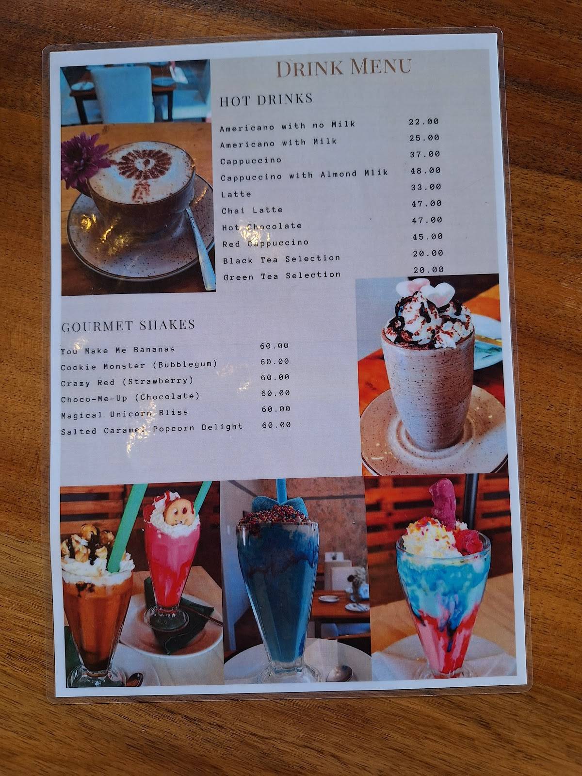 Menu at Wildflower cafe, Springbok