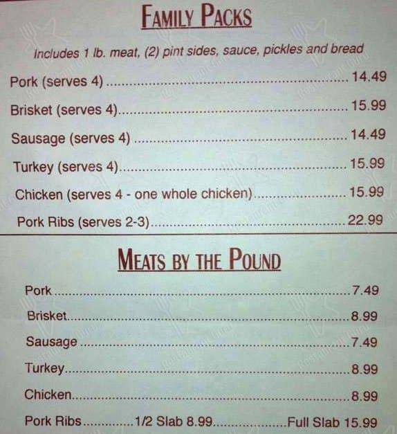 Menu at Willie Mae's BBQ, Springfield
